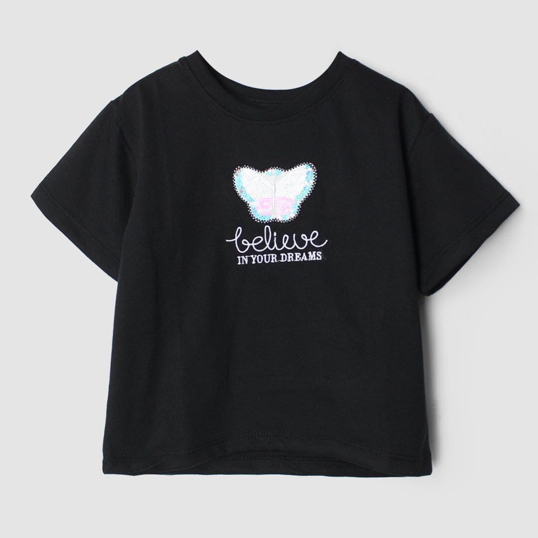 Elegant Black Themed Girls Drop Shoulder Shirt – Iluvlittlepeople