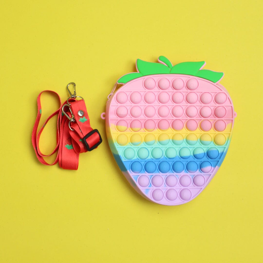 Cute Strawberry Shaped Pink Themed Popit Bag For Kids – Iluvlittlepeople